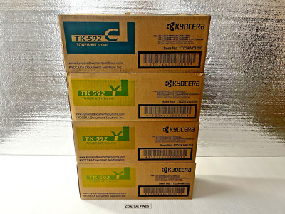 Kyocera TK-592 Toner Lot of 4 Cyan Yellow OEM NEW Sealed TK-592C TK ...