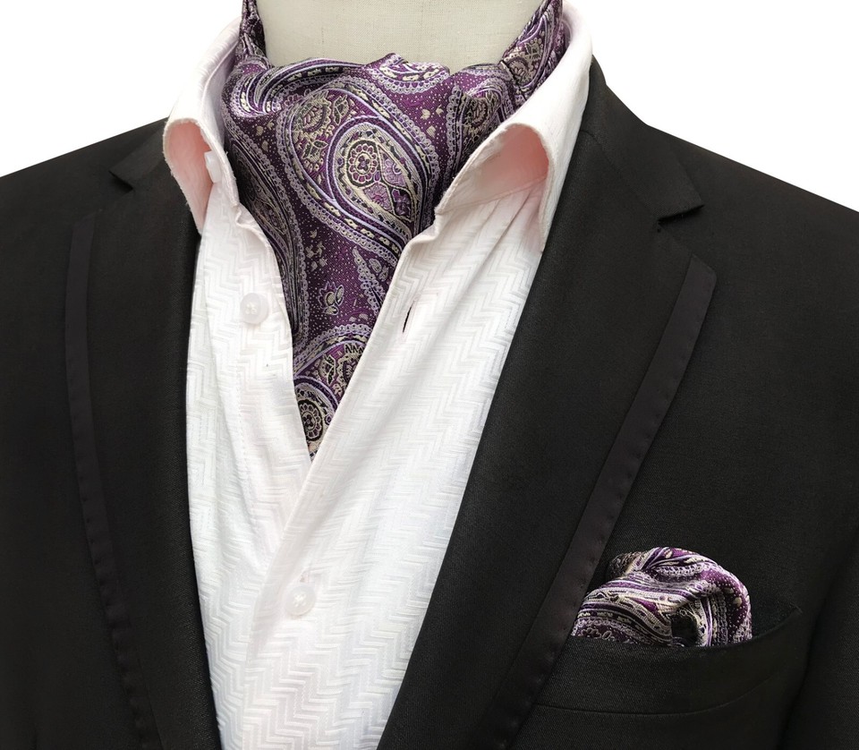 Classic Men's Ascot Cravat Tie Silk Paisley Blue Black Scarves Cravat ...