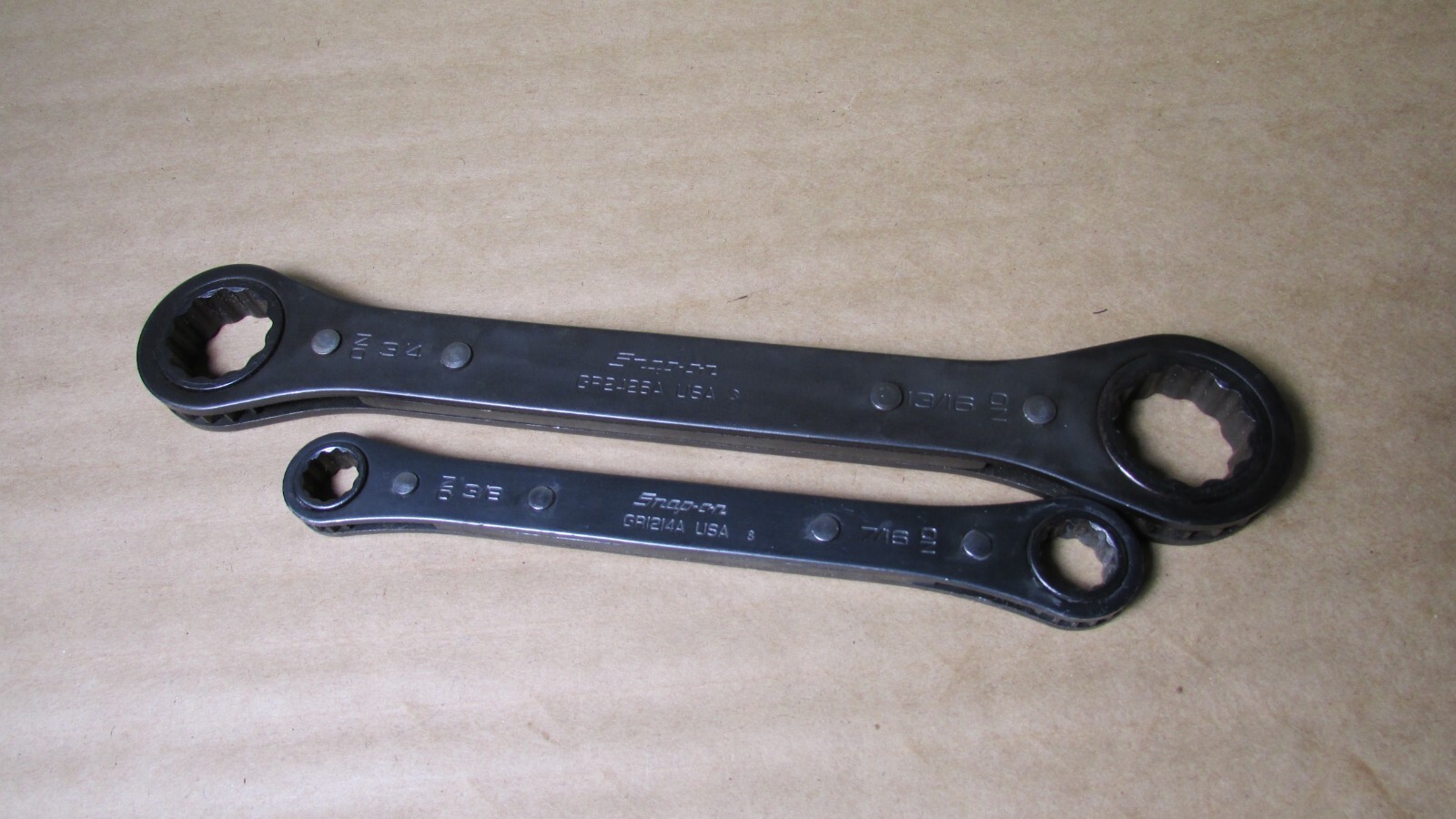 Lot of 2 Snap On Ratcheting Box End Wrenches 3/4 x 13/16 3/8 x 7/16 | eBay