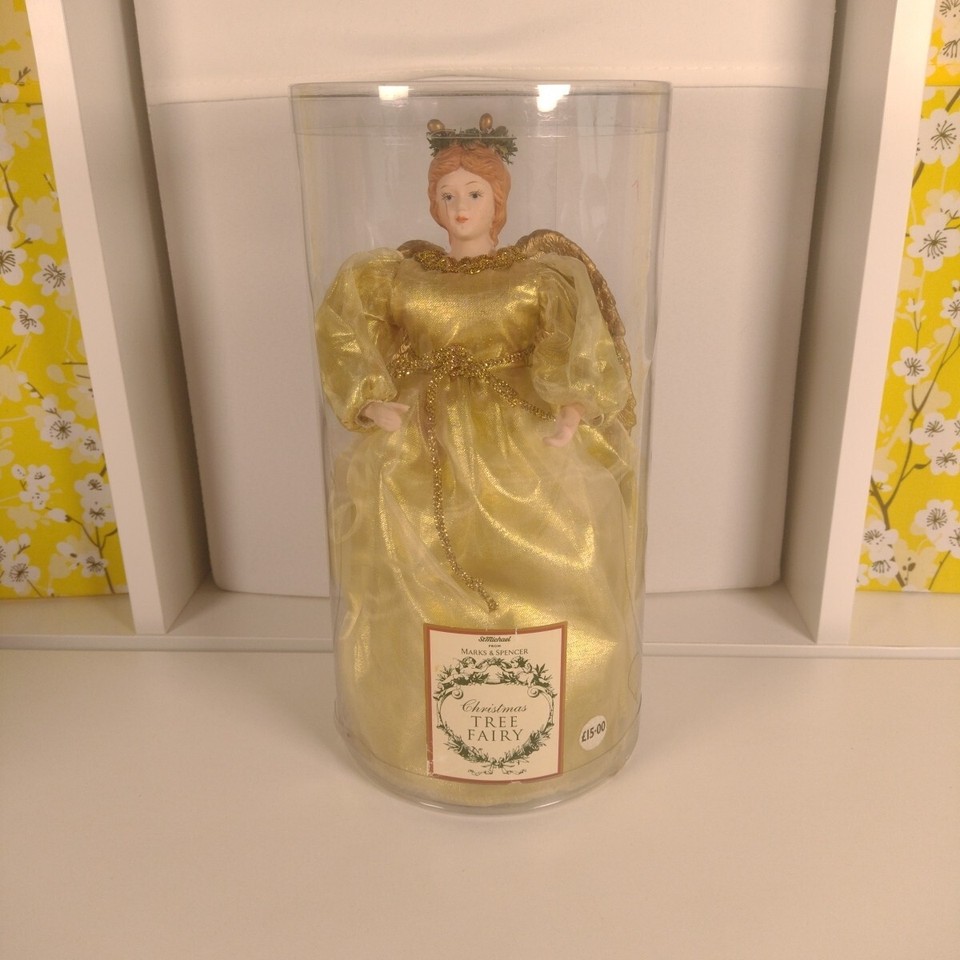 Vintage 90's St Michael M&S Gold Christmas Tree Fairy Angel Decoration ...