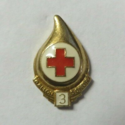 Vintage RED CROSS DONOR Pin 3 GALLONS Gold Tone Blood Drop Lapel Hat ...