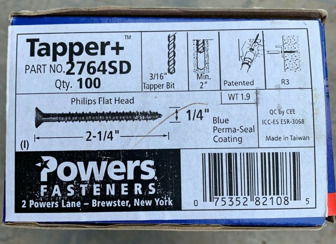 (Box of 100) 1/4" X 2 1/4" Tapper Concrete Anchors Powers #2764SD ...