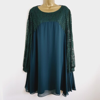 NEW Ex ANN HARVEY Plus Size 18-28 Green Floral Lace Chiffon Shift Dress ...