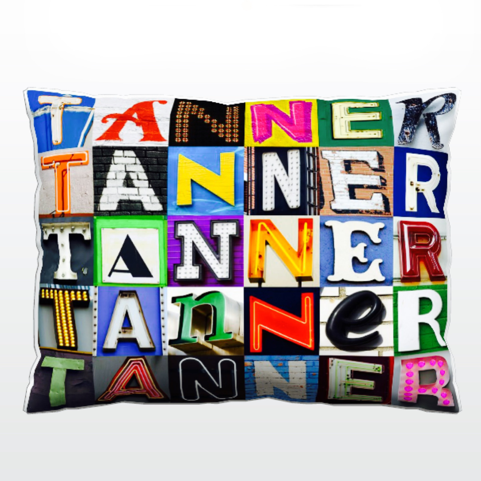 Personalized Pillow featuring the name TANNER in photos of actual sign ...