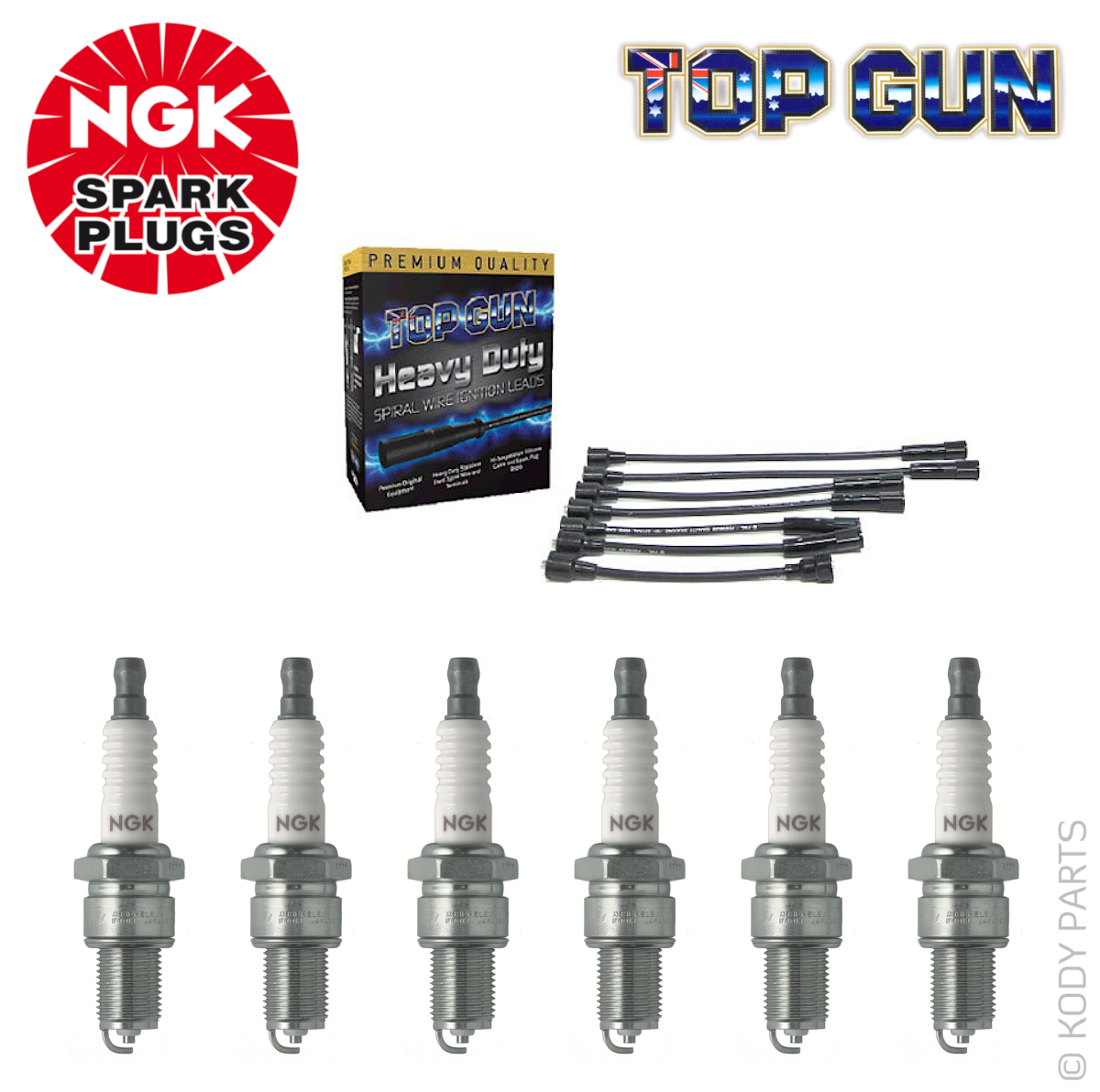 TOP GUN IGNITION LEADS & NGK PLUGS for Holden Standard EH 2.9L (179ci ...