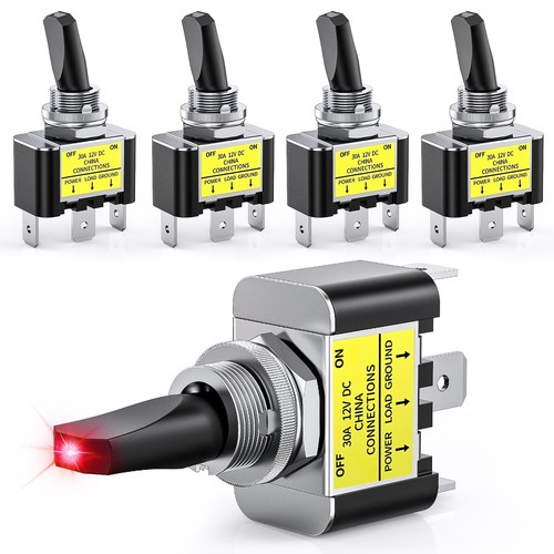Nilight 5PCS LED Toggle Switch ON Off 12V 30A Red LED Lighted Metal ...
