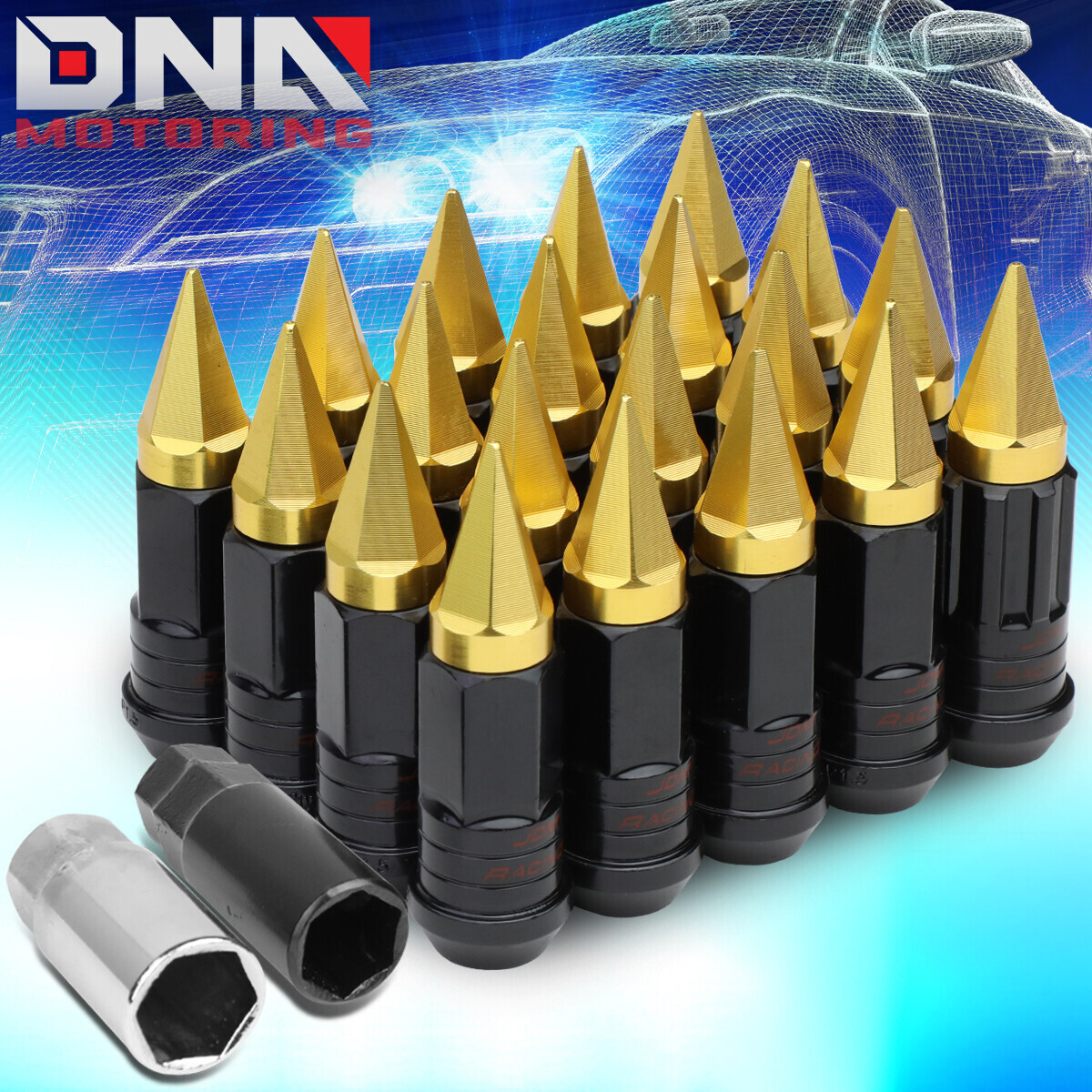 16PC RIM LUG+4PC LOCK NUTS+KEY 75MM GOLD STEEL 22MM M12X1.5 CONICAL ...