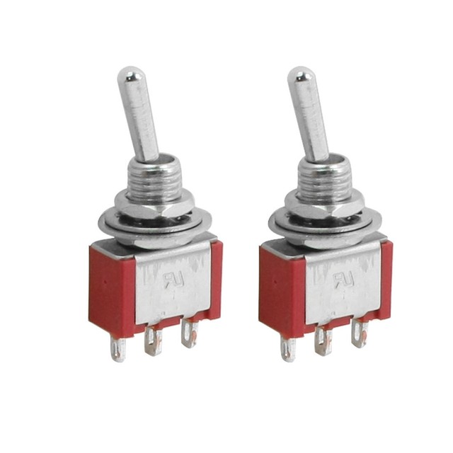 2 Pcs Red 6mm Thread Rocker 3 Pins SPDT ON/ON Toggle Switch AC 250V 2A ...