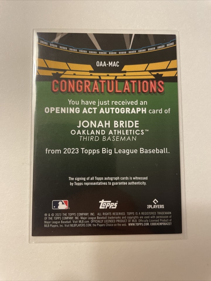 2023 Topps Big League - Opening Act Autographs #OAA-MAC Jonah Bride | eBay