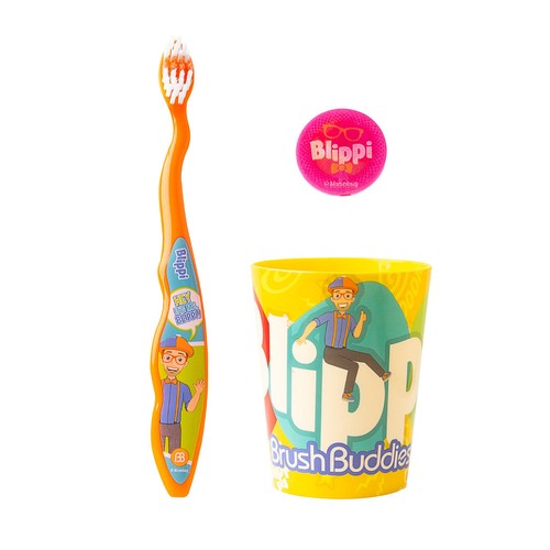 Blippi Soft Bristle Toothbrush Kit for Toddlers with Travel Cover and ...