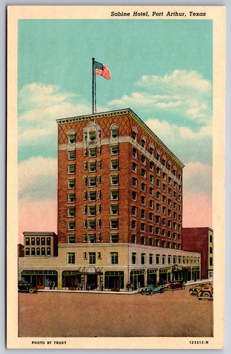 Port Arthur Texas~Sabine Hotel Street View~American Art~Vintage Linen ...