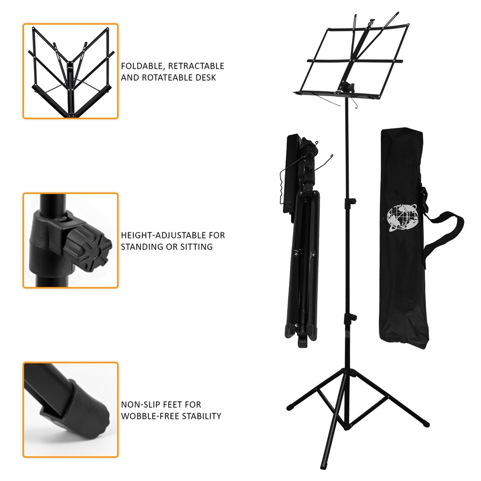Height Adjustable Music Stand Orchestra Choir Book Holder Tripod Mic ...