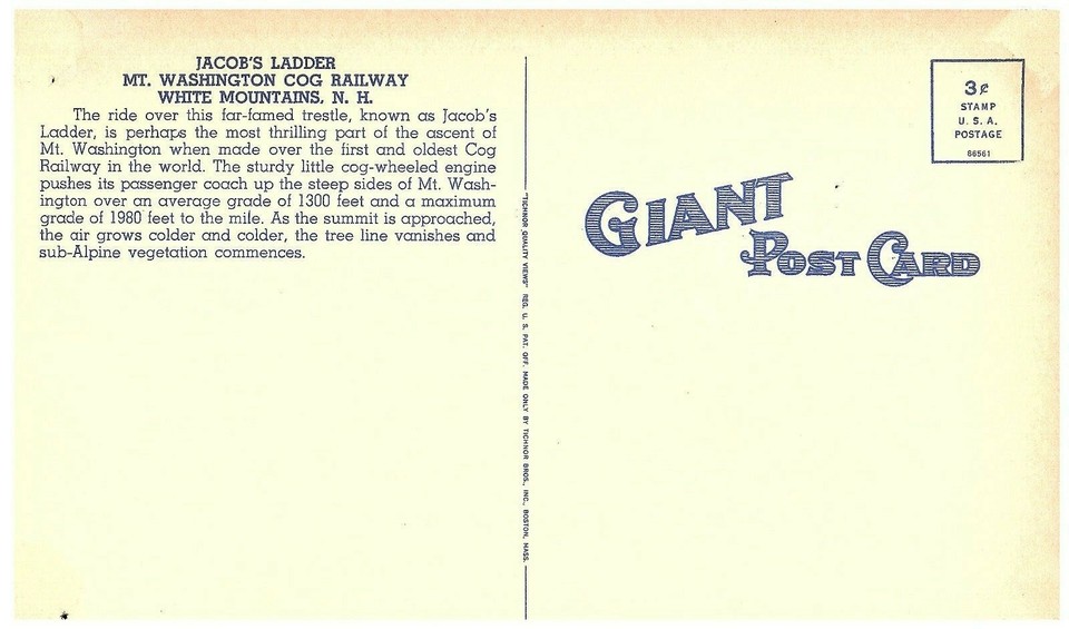 Mt Washington Cog Railroad Steam Train Jacob's Ladder Oversized ...