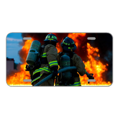 Custom Personalized License Plate With Two Firefighters Talking And ...