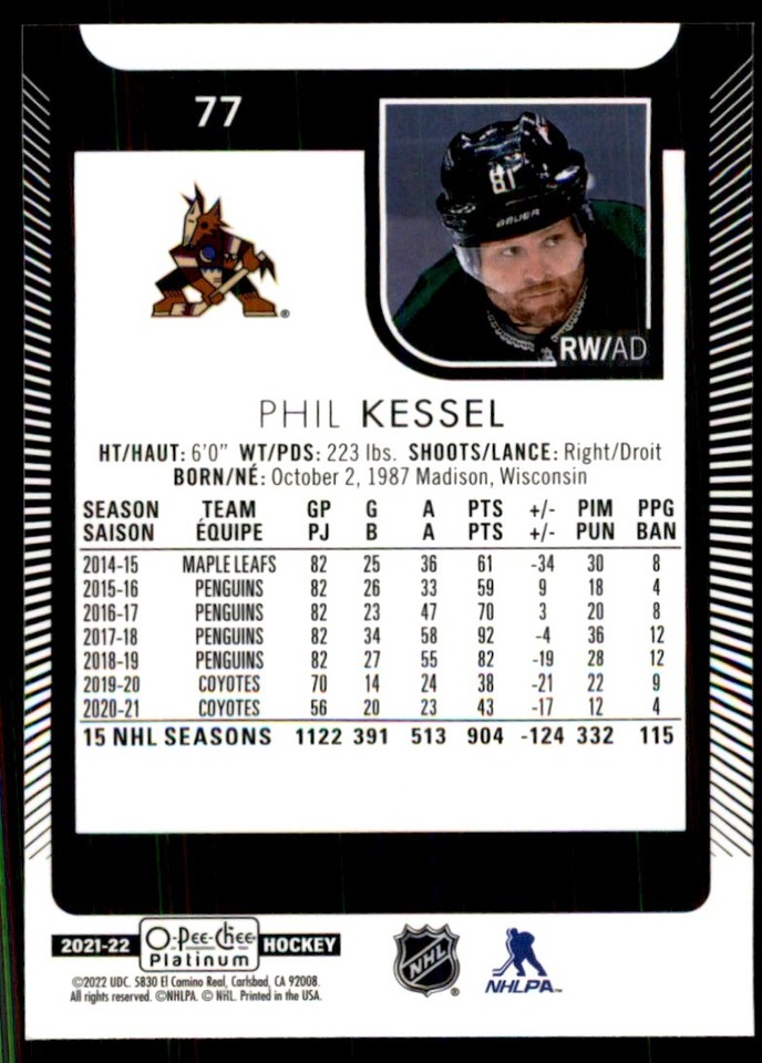 2021-22 O-Pee-Chee Platinum Phil Kessel Hockey Cards #77 | eBay