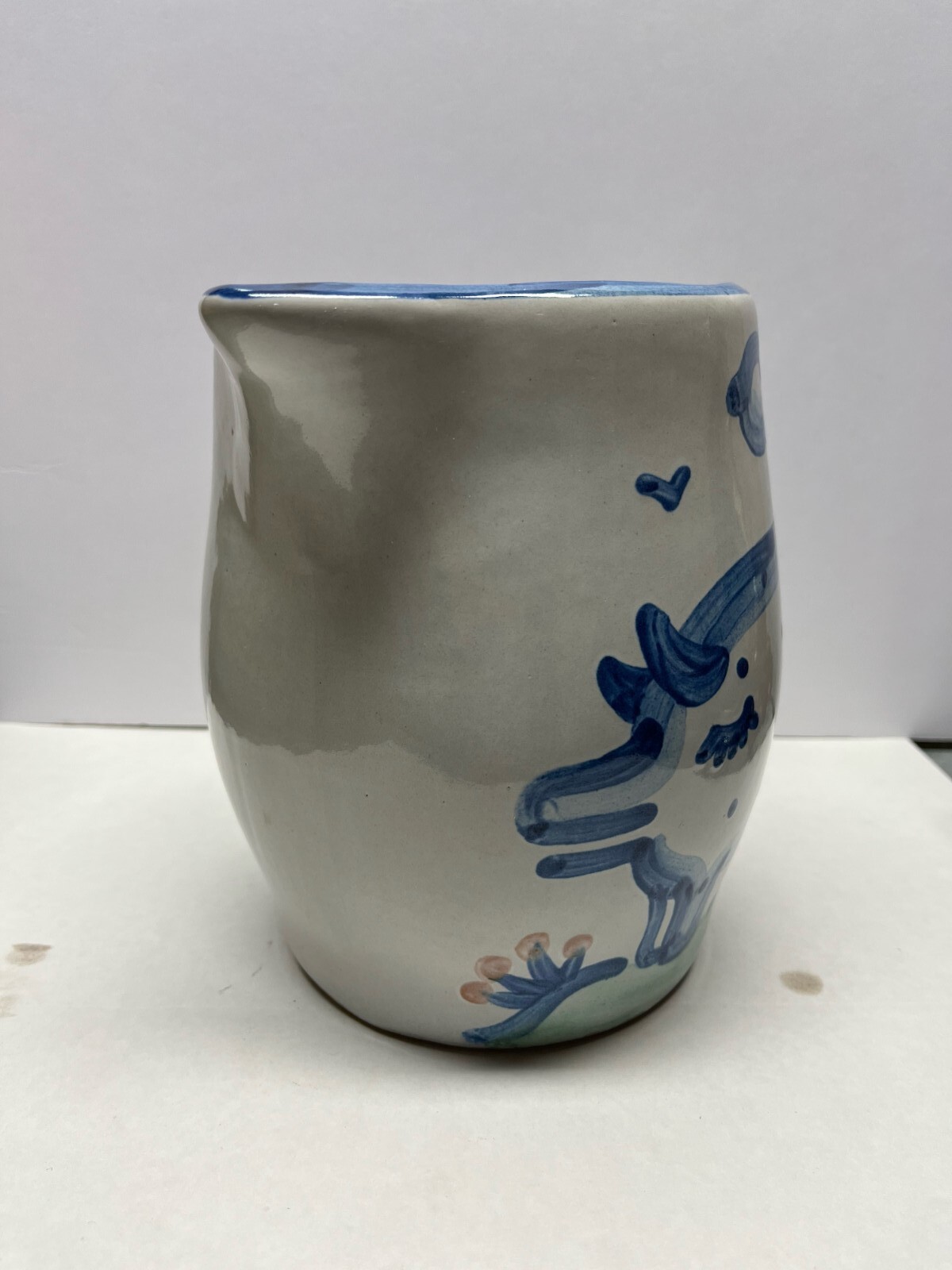 7.5" M A Hadley Art Pottery Blue Country Farmhouse Swine Pig Pitcher ...