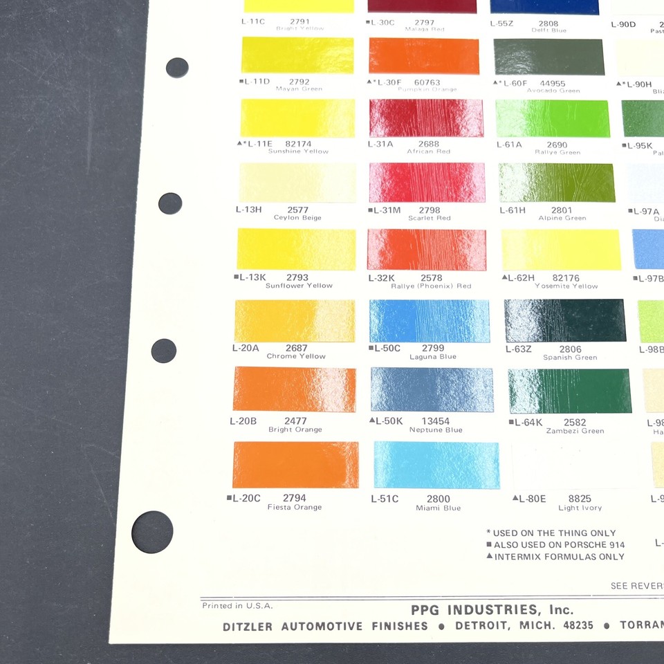 VOLKSWAGEN 1975 Original PPG Ditzler Automotive Paint Finish Car Color ...