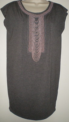 XXI Draped STRANDS of PEARLS DRESS M Gray TUNIC TOP MEDIUM Ribbon Tie ...