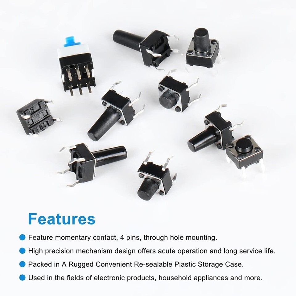 Tactile Switch PCB Round SPST Push Button Black Momentary-Small Mini ...