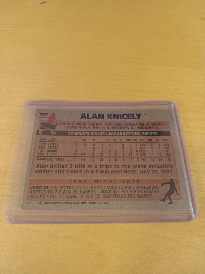 1983 Topps #117 ALAN KNICELY Houston Astros Baseball Card, Catcher ...
