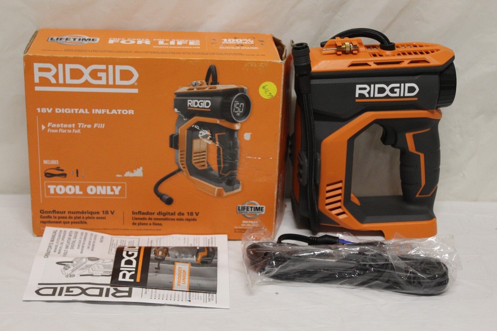 Ridgid 18V Digital Inflator Cordless Air Compressor LED Digital Air ...