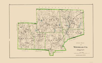 Topographical Map - Windham County North Connecticut - Hurd 1893 - 23 x ...