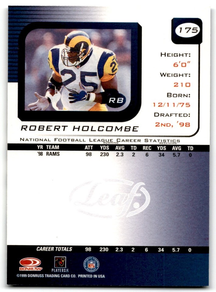 1999 Leaf Rookies & Stars Robert Holcombe #175 St. Louis Rams | eBay