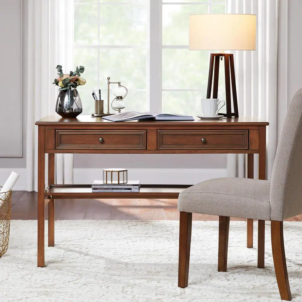 Large Writing Desk with 2 Drawers and Lower Shelf Bradstone Walnut ...