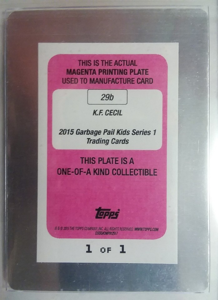 Garbage Pail Kids 2015 Series 1 Magenta 29B K.F. Cecil Printing Plate ...