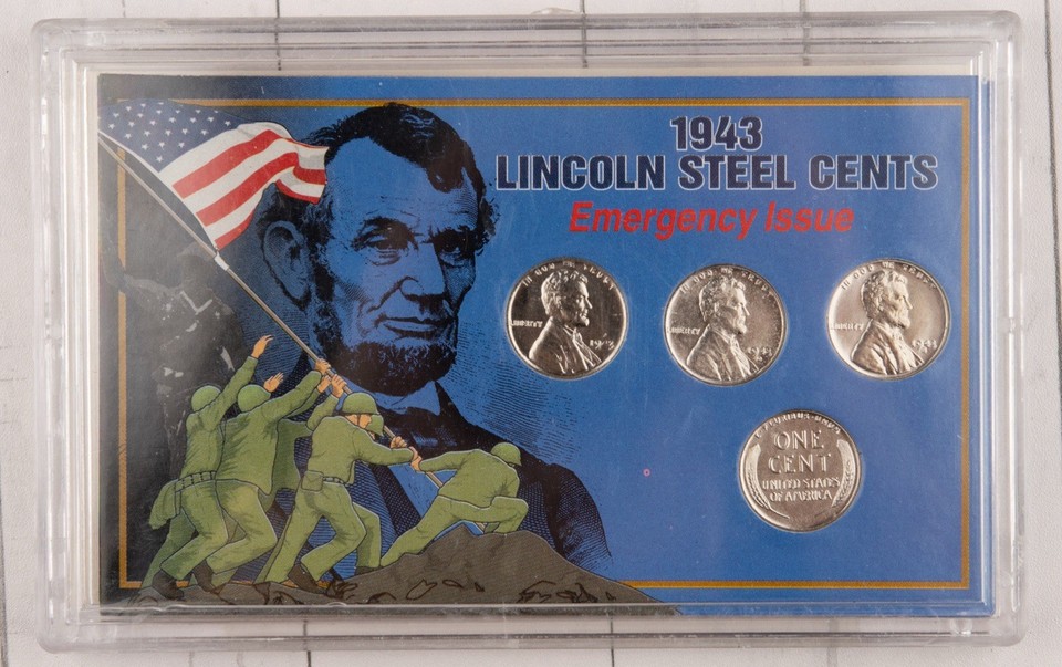1944-46 US Shell Case Penny Collection WWII + 1943 Lincoln Steel Cent ...