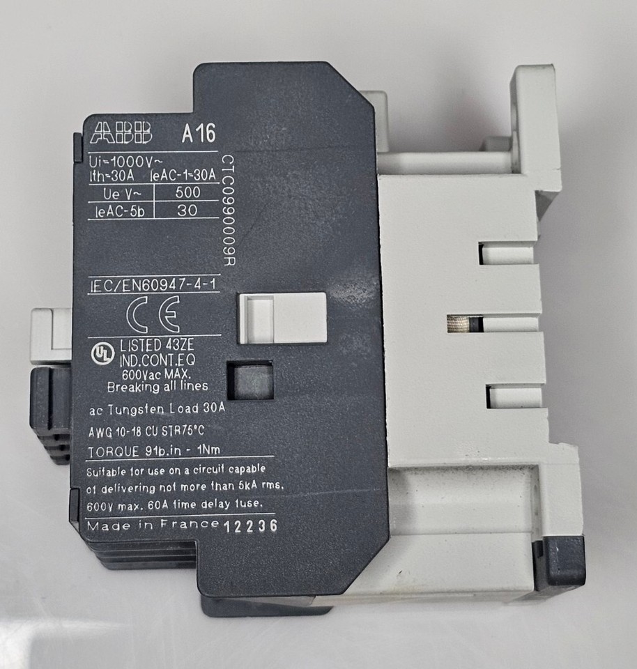 ABB A16-40L-00-84 Contactor 30A 4 Pole 600VAC 120V Coil Open ASEA BROWN ...
