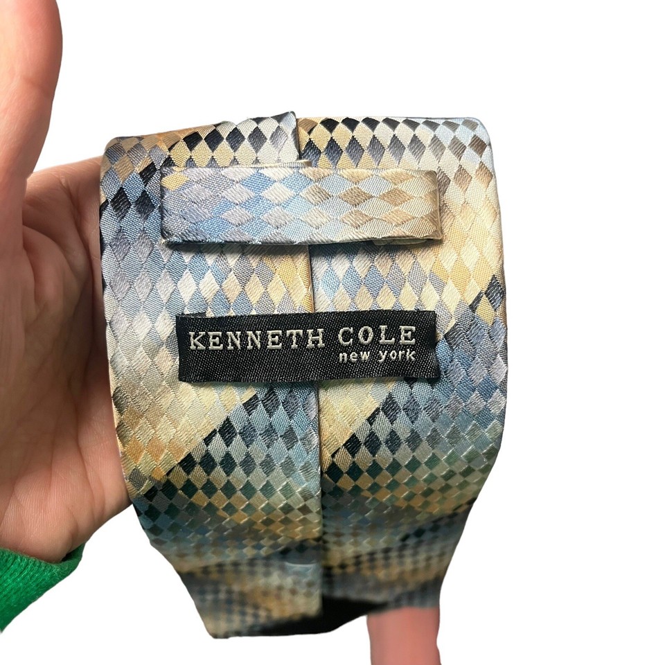 Kenneth Cole Men’s Tie Diamond Pattern Necktie Blue Gray Yellow | eBay