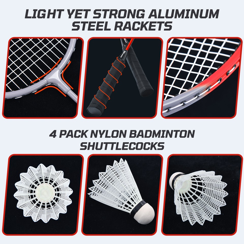 20ft Outdoor Professional Badminton Net Set with Poles, 4 Rackets 4 ...