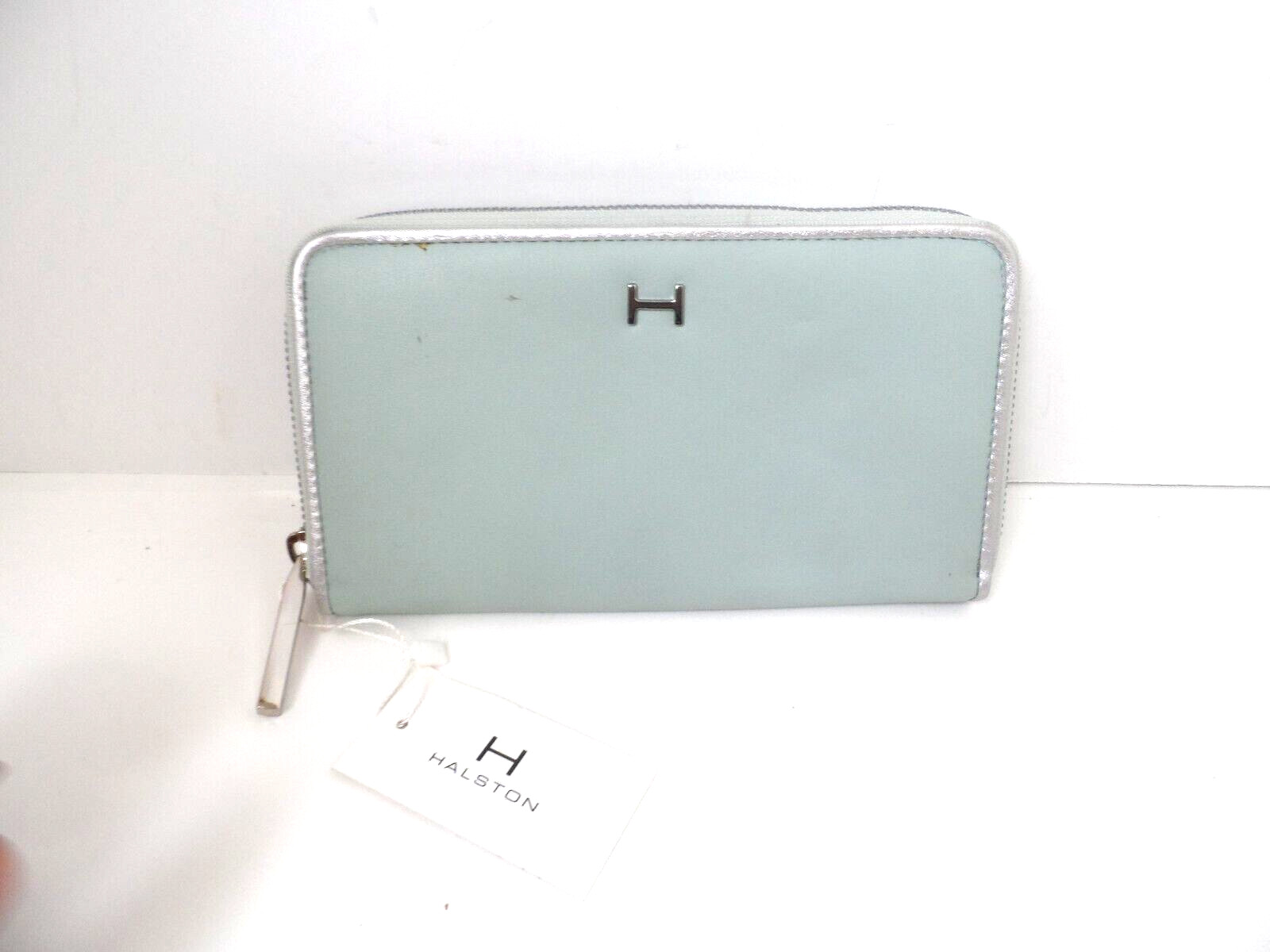 HALSTON Logo Zip Around Wallet Faux Leather Mint Colo… - Gem