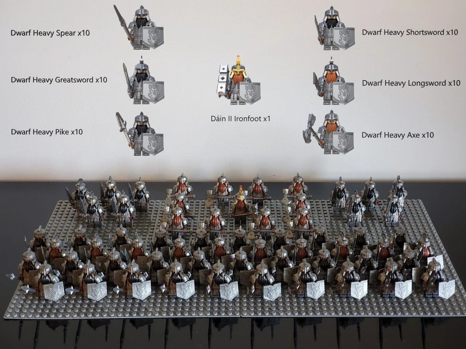 LOTR Dwarf Heavy Battalion Infantry Army Set of 61 Minifigures Lord of ...