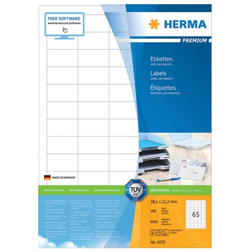 HERMA Etiketten Premium A4 weiß 105x41 mm Papier 1400 St. 4475 ...