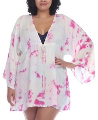 MSRP $54 Raviya Plus Size Tie-Dye Draw Waist Tunic Cover-Up Pink Size ...