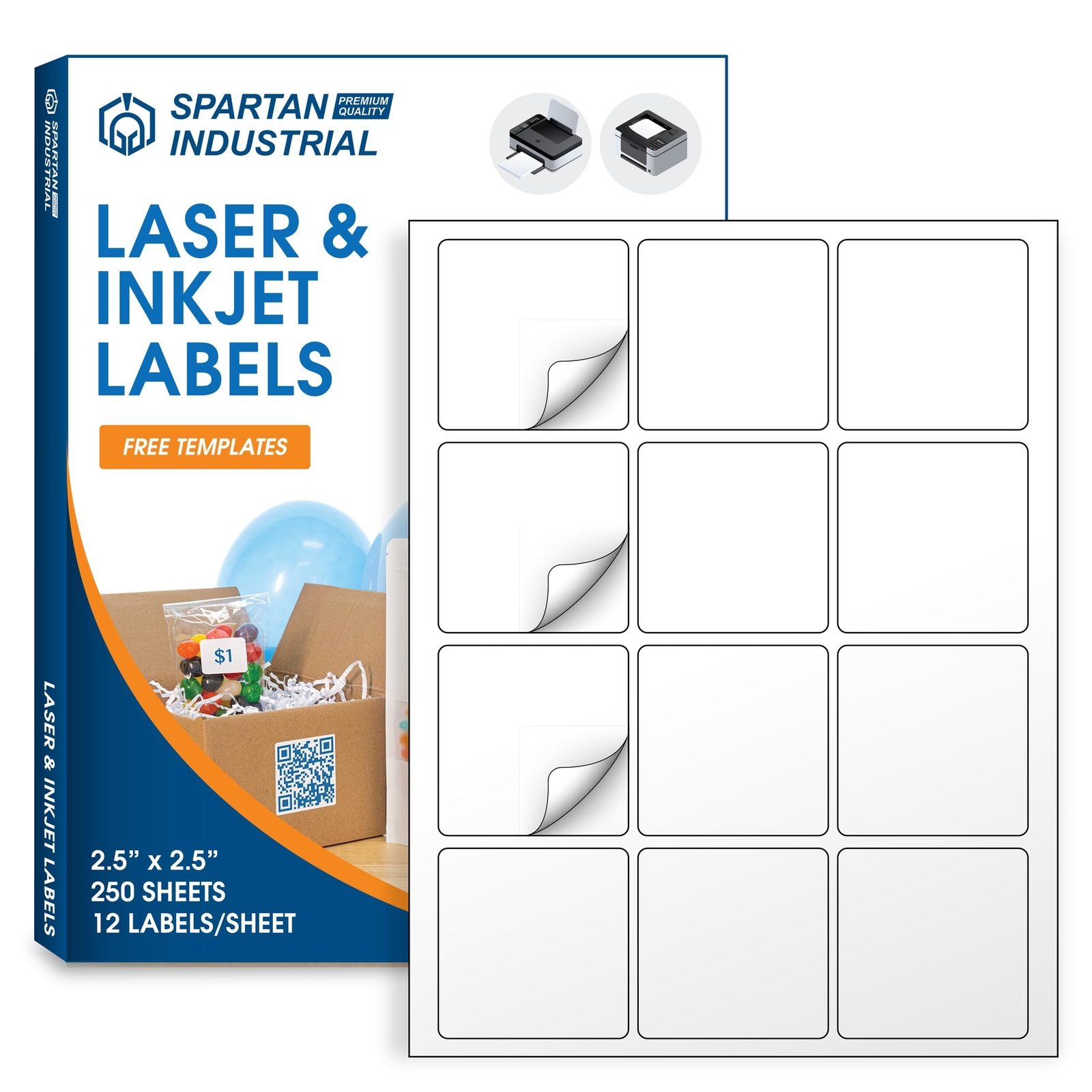 Printable Laser and Inkjet Labels - 2 1/2" X 2 1/2" White Square Labels ...