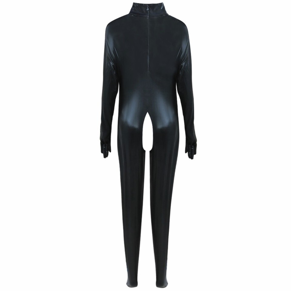 Latex Catsuit Open Bust Bodysuit Women Costume Open Crotch Jumpsuit ...