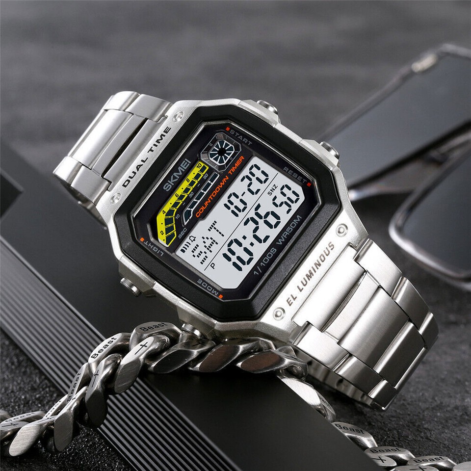 SKMEI Men Digital Watch Square Wristwatch Male Steel Watch Fashion ...