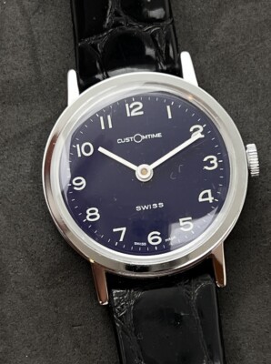 Vintage New CUSTOMTIME Mens 36mm Swiss Mechanical Hand Wind Watch SS ...