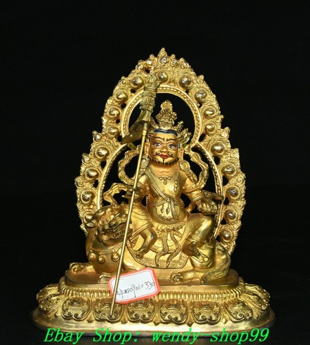 Old Tibet Copper Gilt Painting Vaishravana On Lion Protector Deity Buddha Statue | eBay