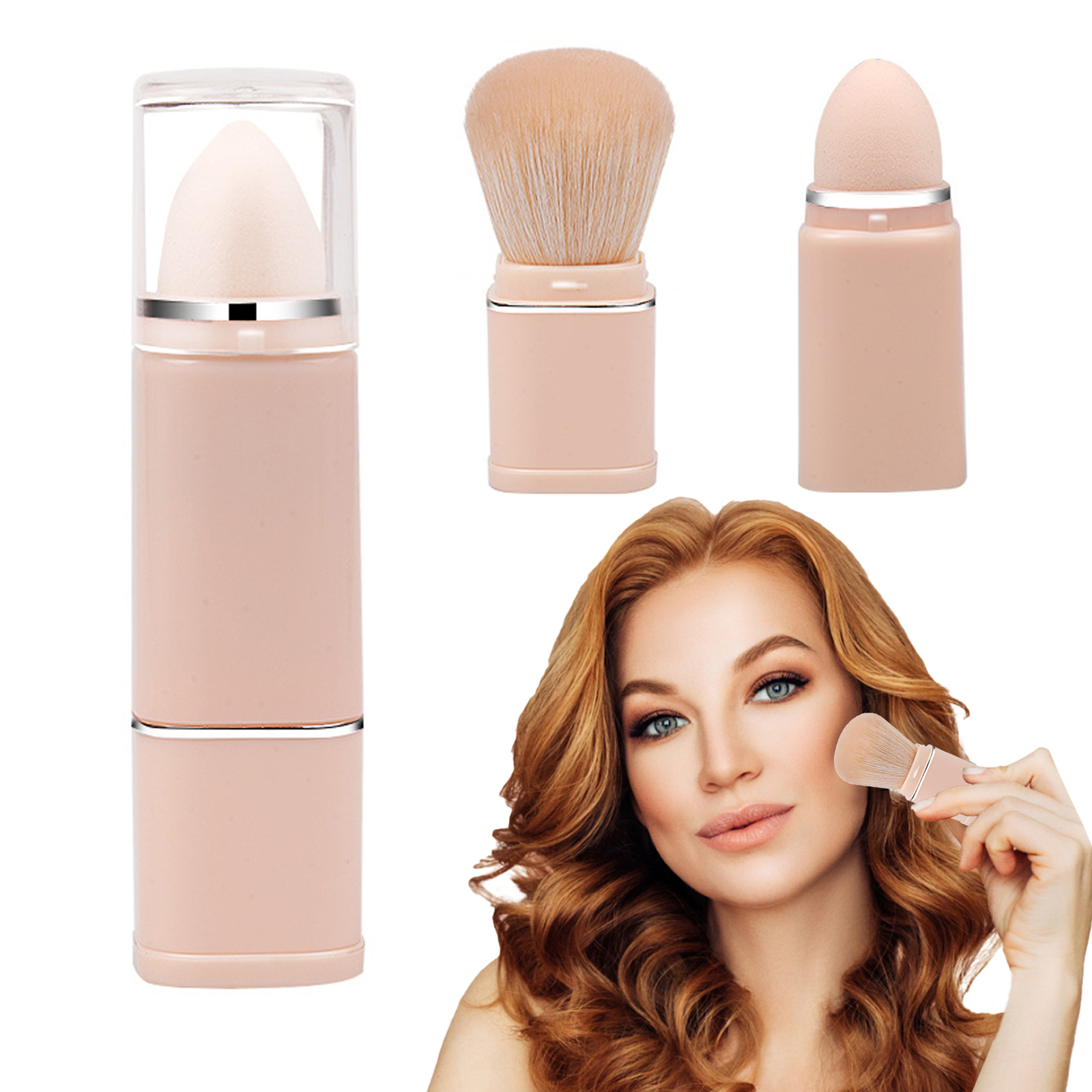 2in1 Retractable Soft Bristles Detachable Buffing Makeup Brush Sponge ...