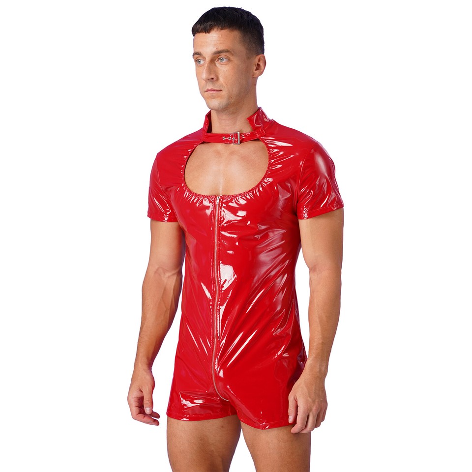 Mens Faux Leather Full Jumpsuit Latex Catsuit Unitard One-Piece Catsuit ...