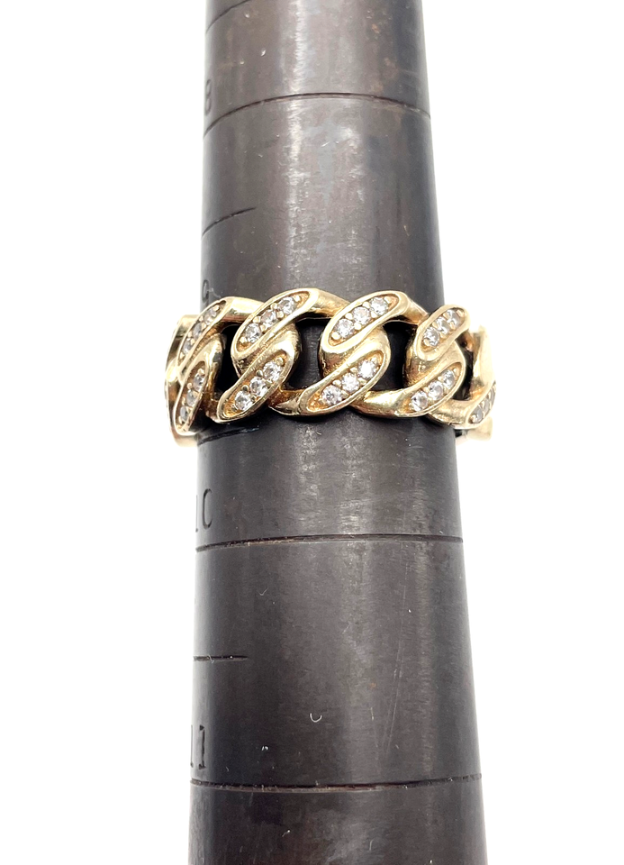 10K Yellow Gold 8mm Cuban Link Cubic Zirconia Ring - Size 9.25, 5.4 ...