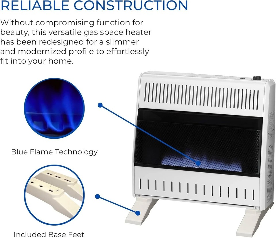 ML300TBA-B Ventless Propane Gas Blue Flame Space Heater with Thermostat ...