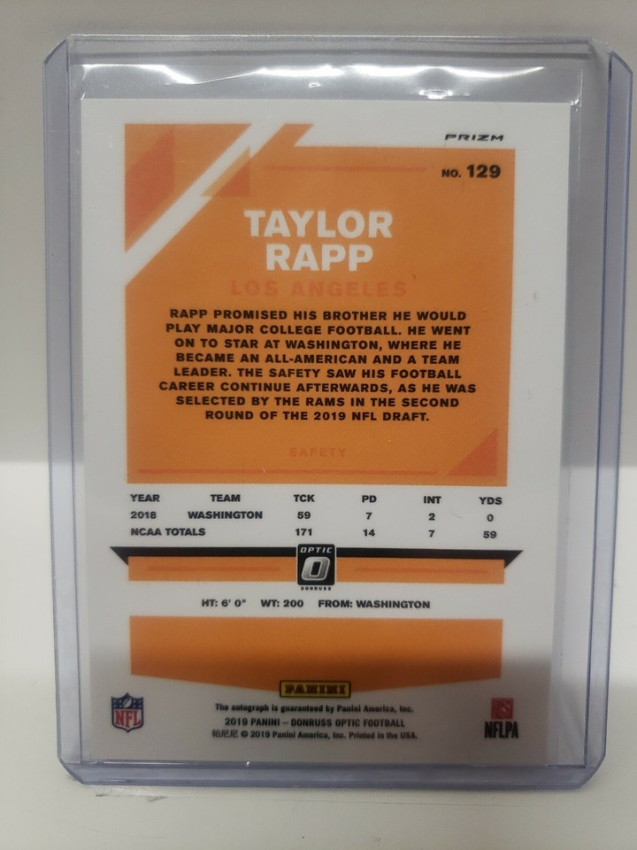 2019 Panini Donruss Optic Rookies Bronze Prizm Taylor Rapp #129 Rookie ...