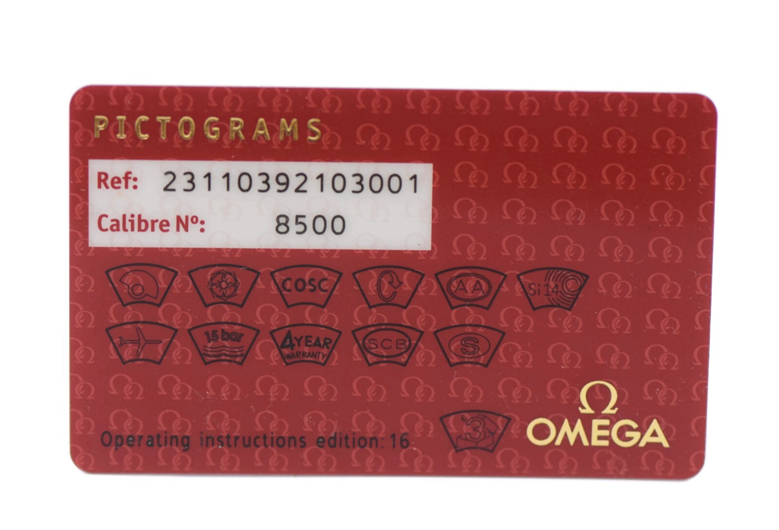 Omega 23110392103001 Cal 8500 Pictogram | eBay