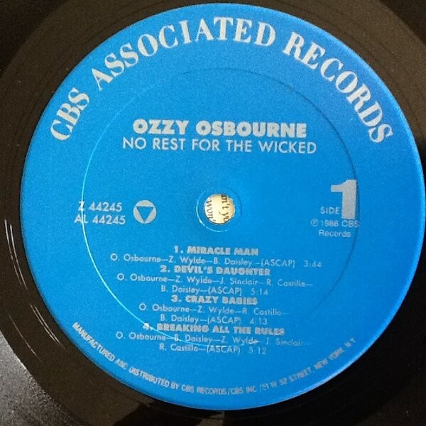 Ozzy Osbourne / No Rest For The Wicked 1988 US CBS Associated Records ...