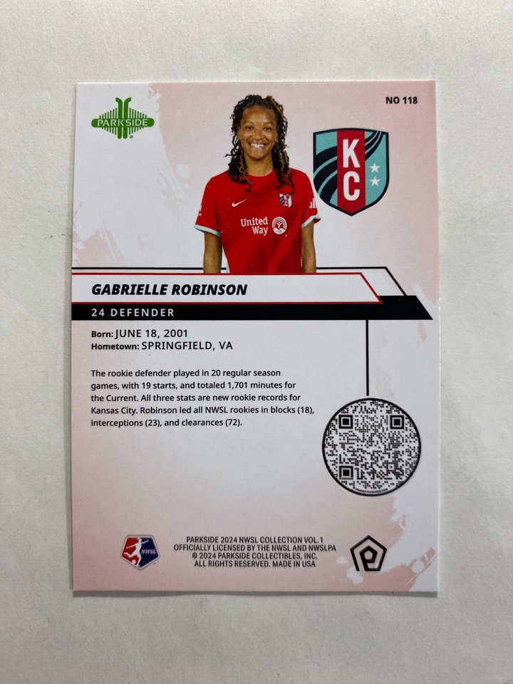 Gabrielle Robinson 2024 Kansas City Current #118 Parkside Vol. 1 NWSL ...